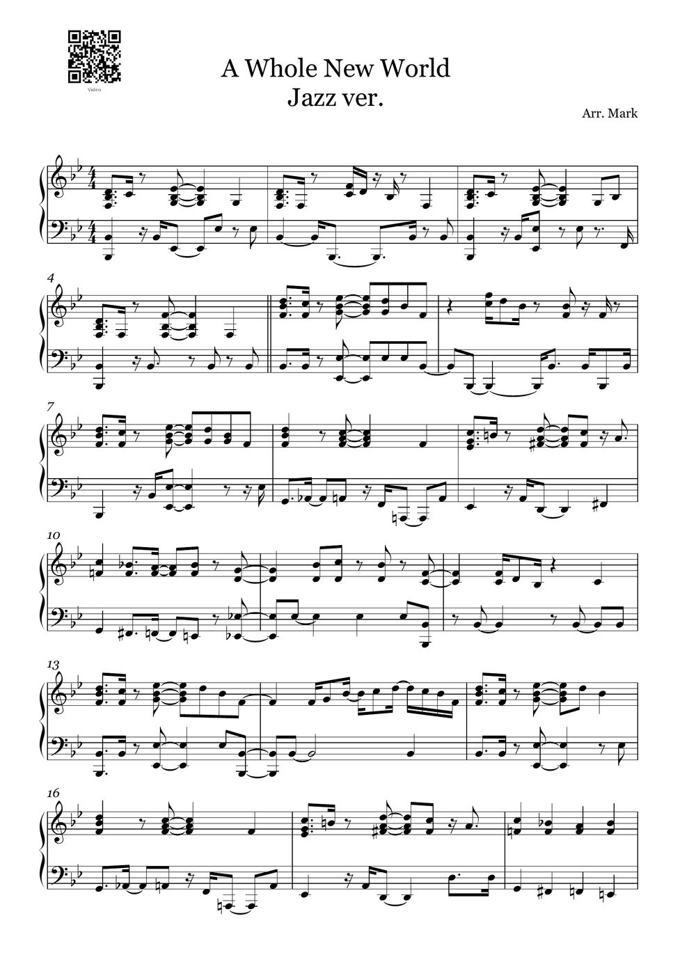 ZAYN, Zhavia Ward - A Whole New World Jazz (Aladdin OST) Partition musicale by Mark Piano