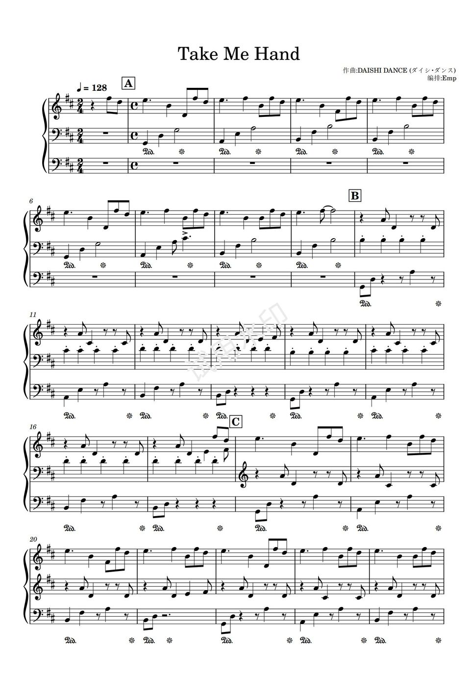 DAISHI DANCE (ダイシ・ダンス) - Take Me Hand โน้ตเพลง by Emp