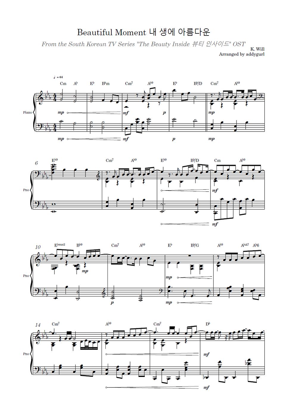 K. Will - Beautiful Moment - The Beauty Inside OST Sheets by addygurl