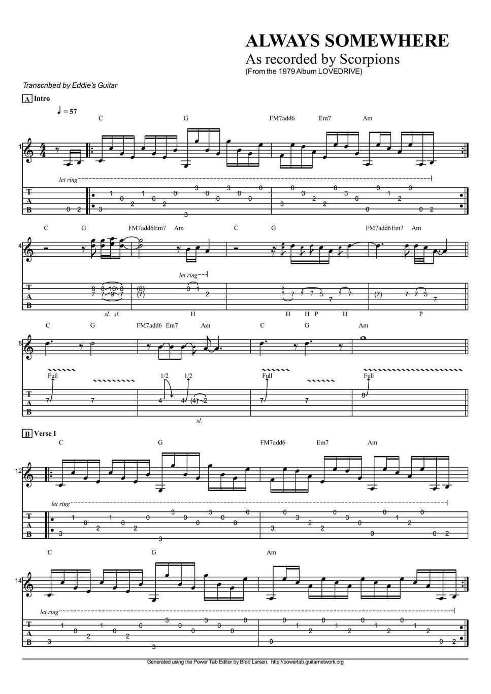 Scorpions - Always Somewhere 악보 by Eddie's Guitar