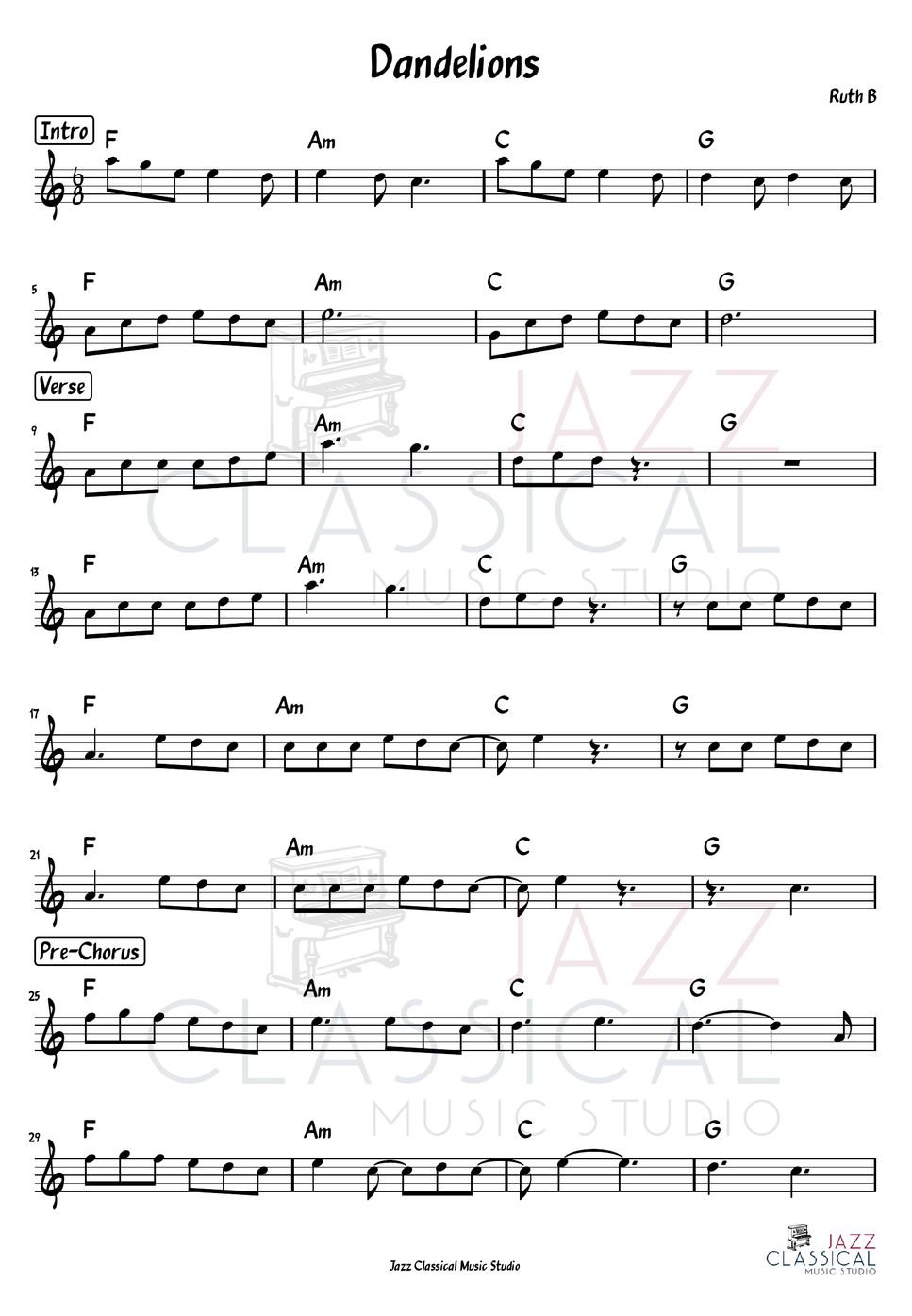 Ruth B - Dandelions Partitura by Jazz Classical Music Studio