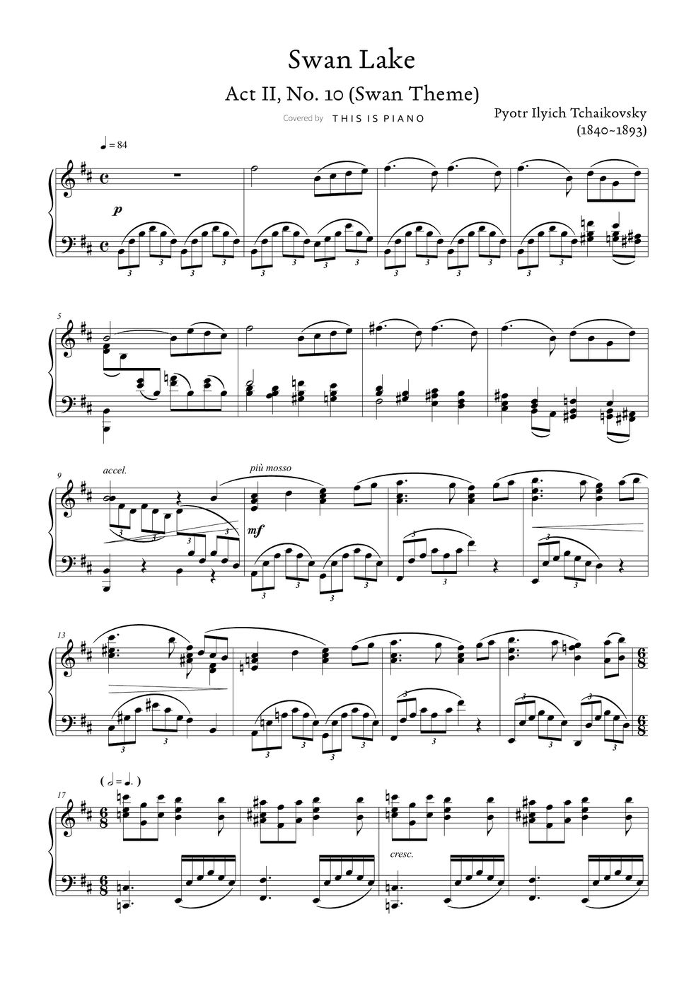 P.I.Tchaikovsky - Swan Lake (Act II, No.10 (Swan Theme)) शीट by THIS IS ...