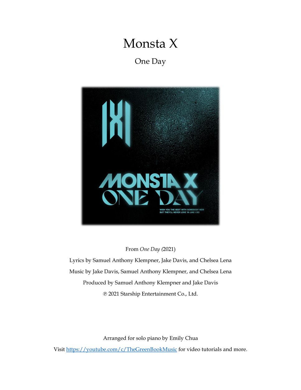 Monsta X - One Day 樂譜 by Emily Chua
