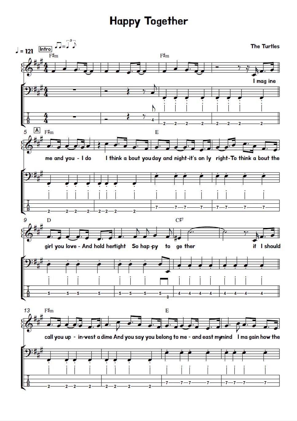 The Turtles - Happy Together 樂譜 by 김미(Kimme)