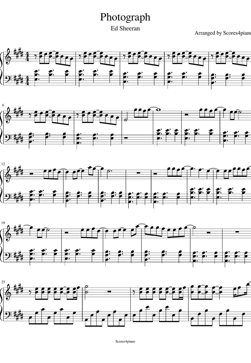 Ed Sheeran - Photograph Partition musicale by Scores4piano