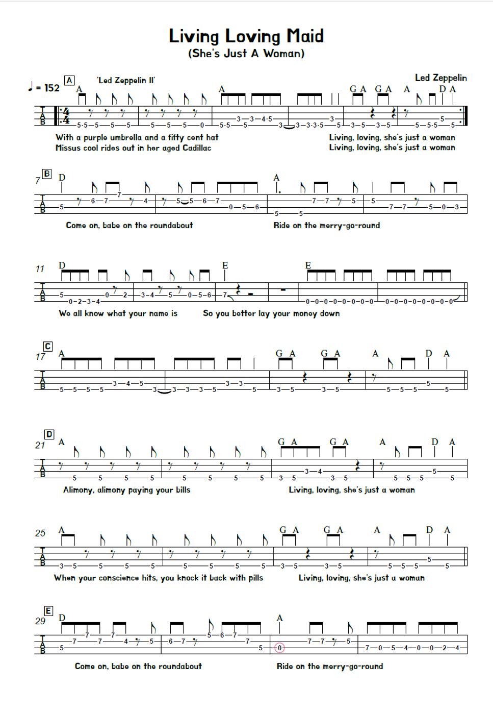 Led Zeppelin - Living Loving Maid 악보 by 김미(Kimme)