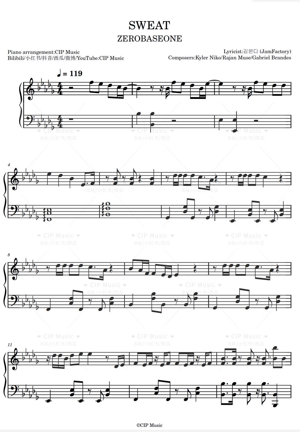 ZEROBASEONE - SWEAT Sheets by CIP Music