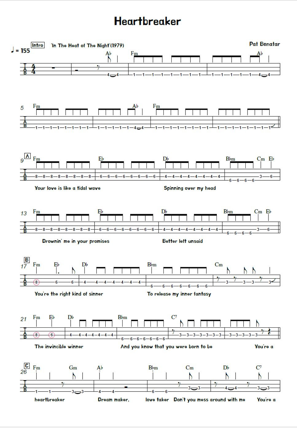 Pat Benatar Heartbreaker Sheets By 김미kimme 6303