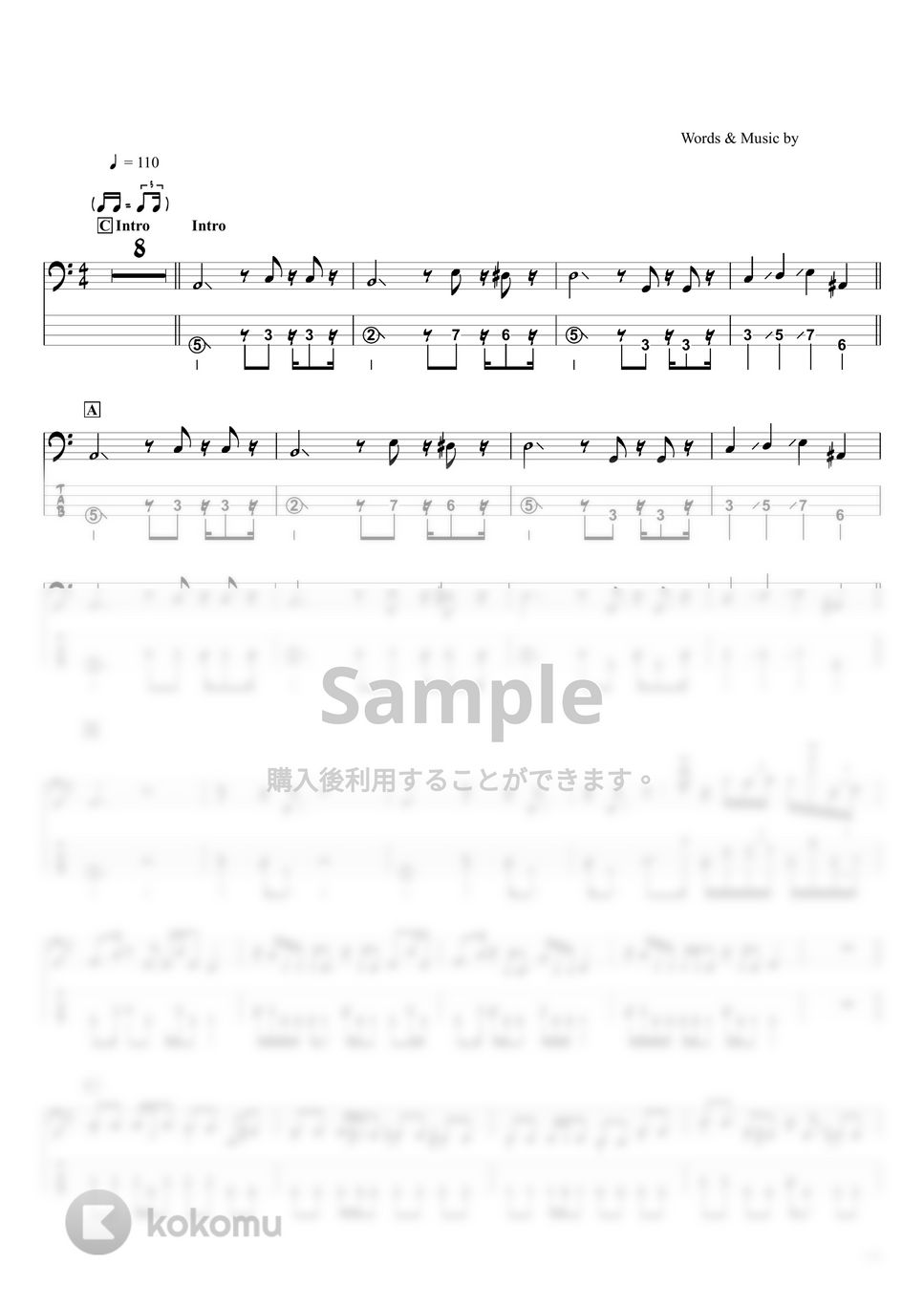 King Gnu - BOY (ベースTAB譜☆4弦ベース対応) タブ + 五線譜 by swbass