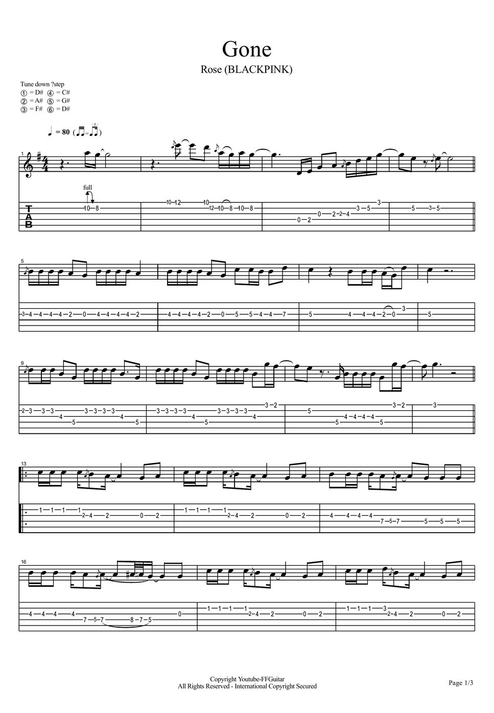 ROSE (BLACKPINK) - GONE guitar cover TAB by FFGuitar
