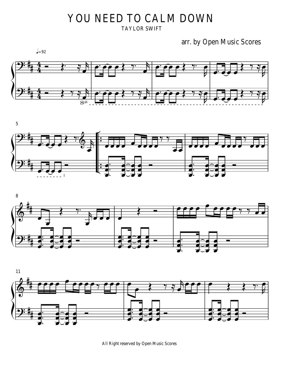 Taylor Swift - You Need To Calm Down Sheet by Open Music Score