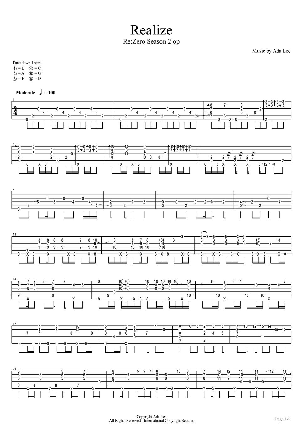 Konomi Suzuki - Realize (Re:Zero S2 OP) TAB by Ada Lee