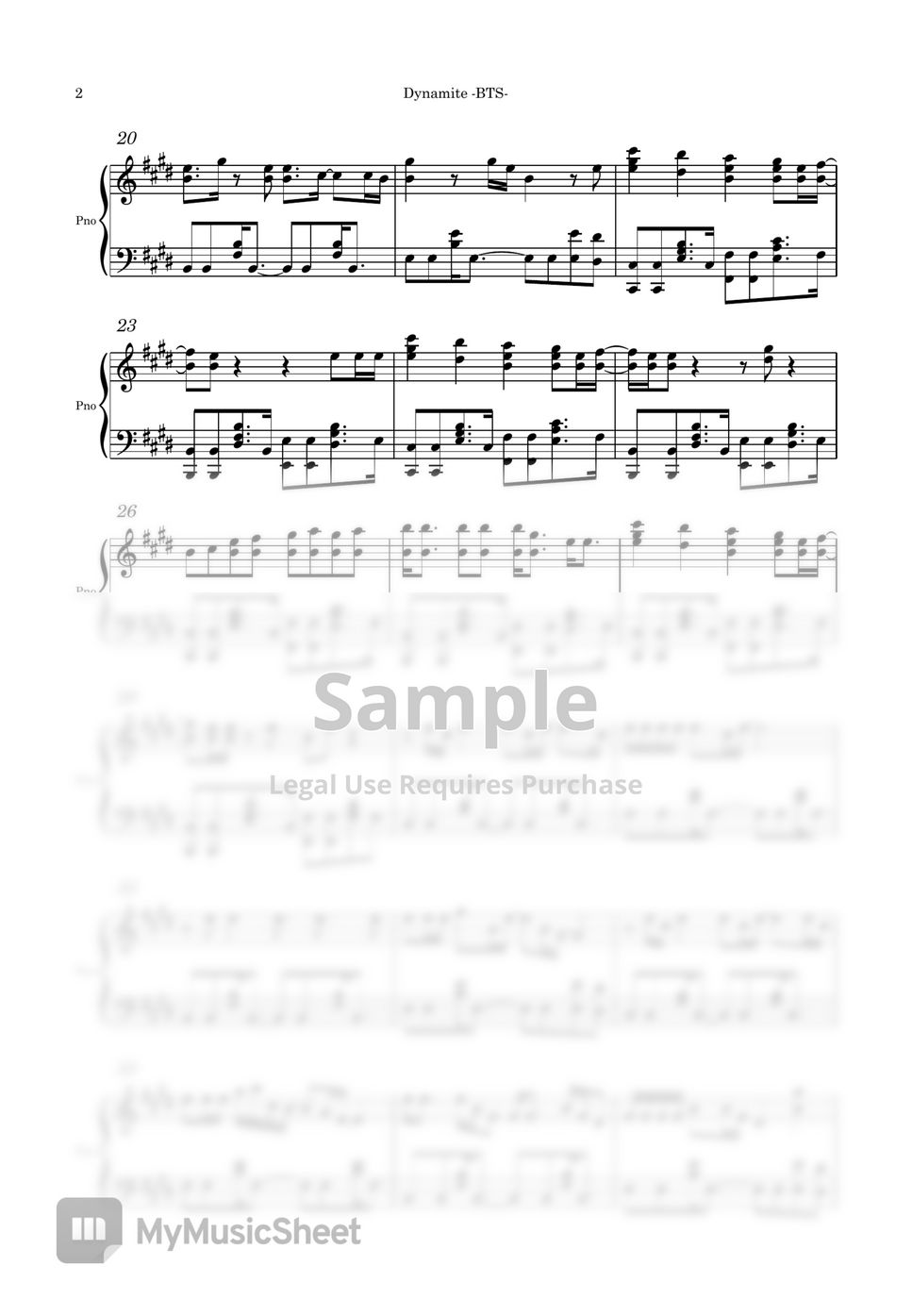 Bts Dynamite Piano Solo Intermediate Level Hoja