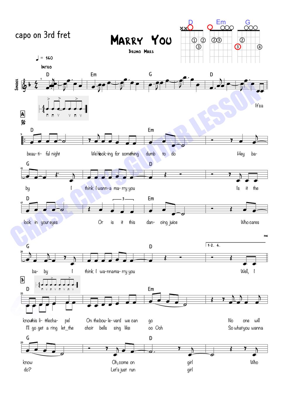 Bruno Mars - Marry you TAB by Chase Cho