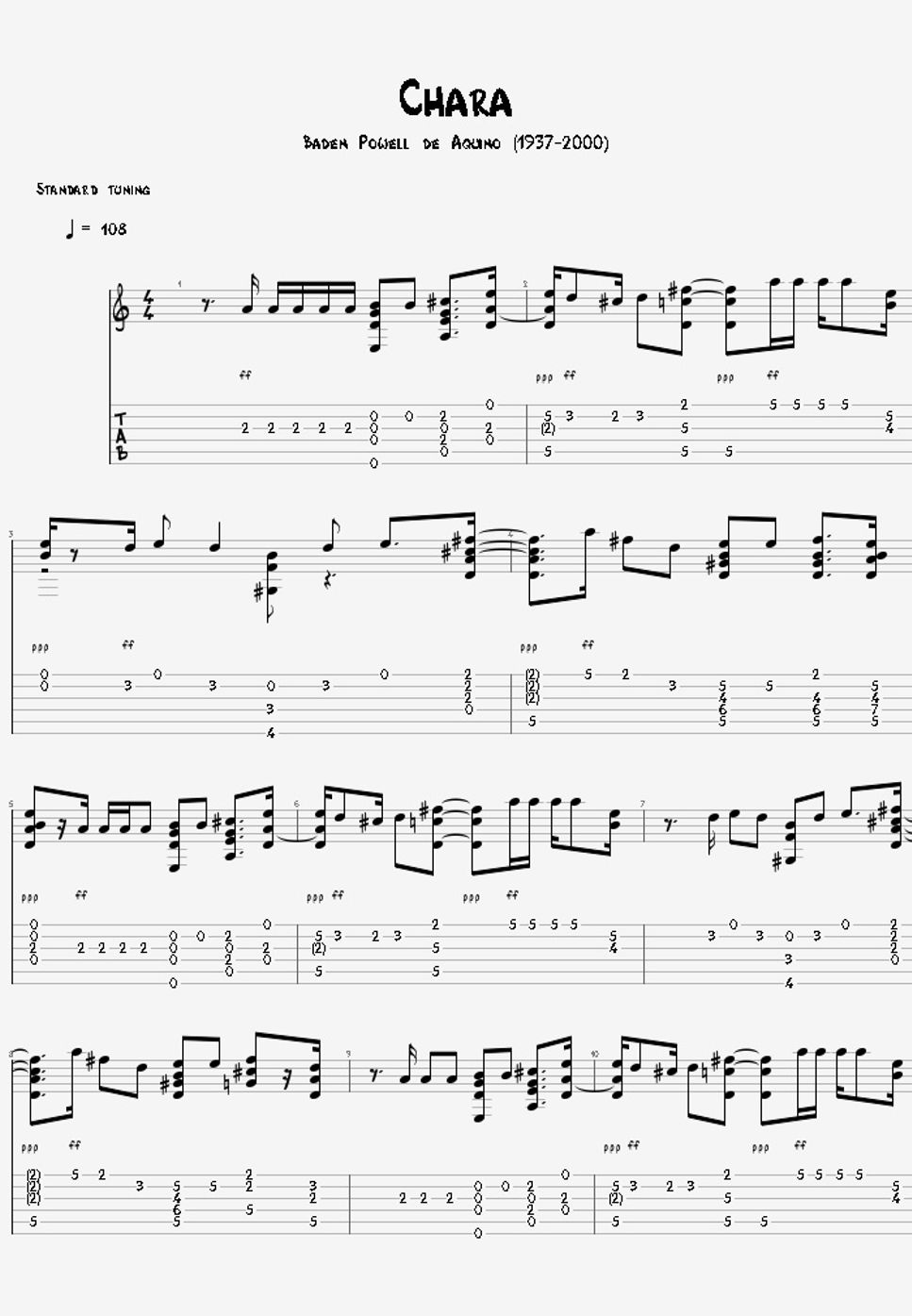 Baden Powell de Aquino - Chara TAB+1 Staff by Agape Guitar
