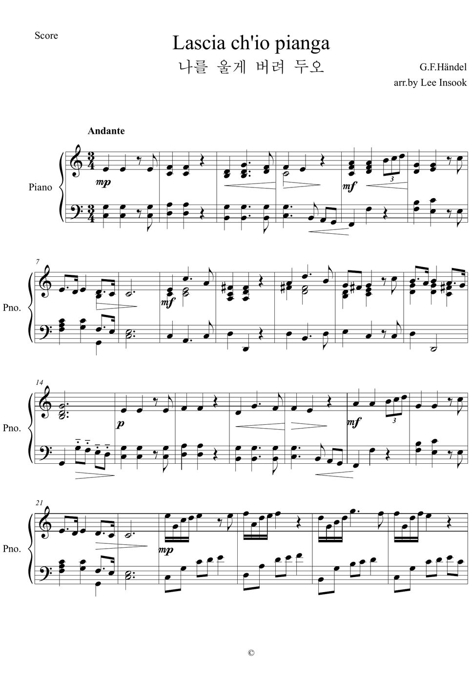 Lascia ch'io pianga Sheet