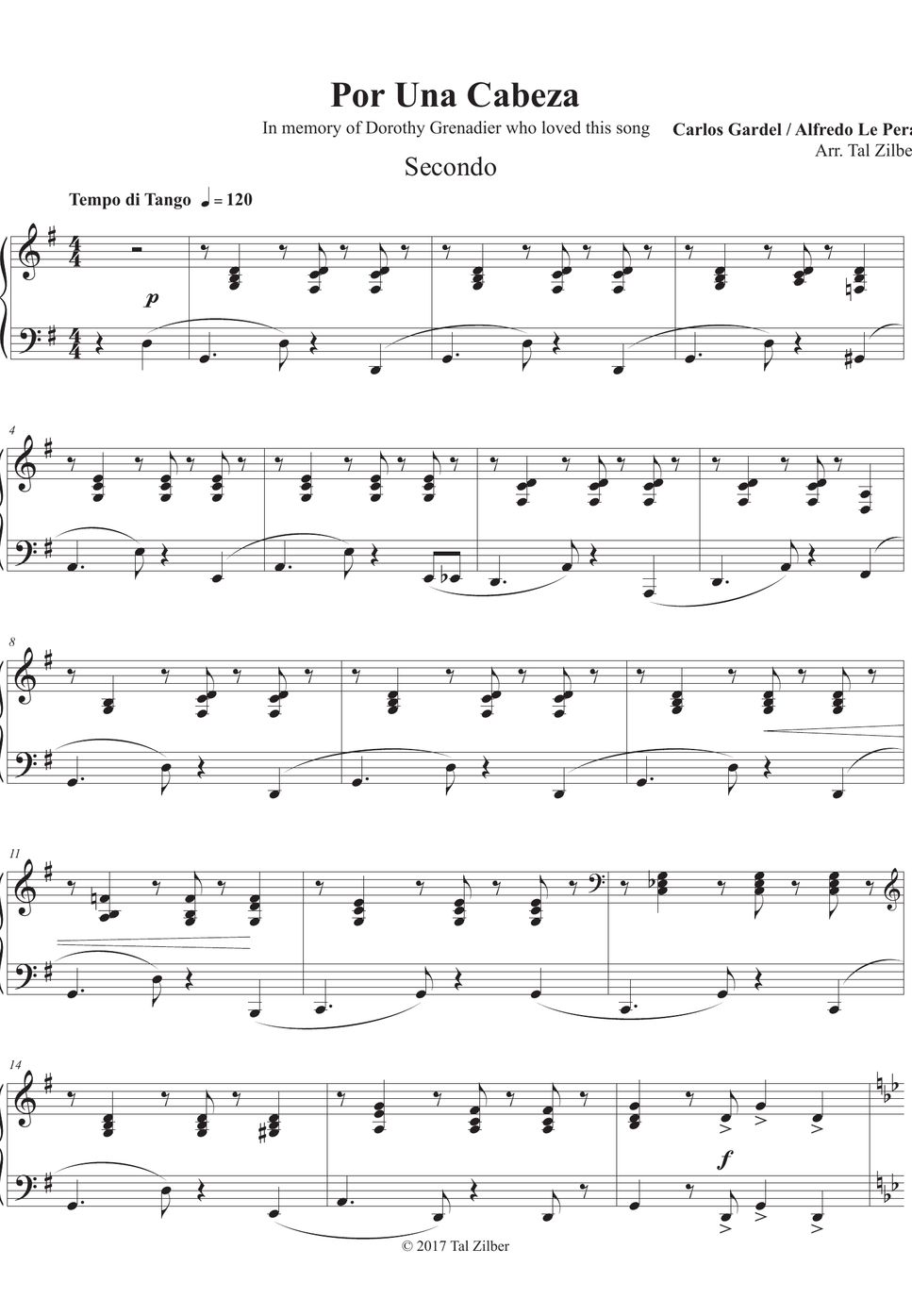 Carlos Gardel - Por Una Cabeza Partition musicale by Tal Zilber