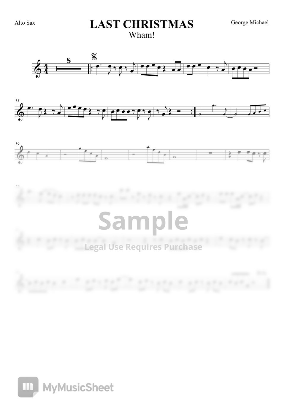 Wham, George Michael - Last Christmas (Easy Alto Sax) Spartito by Ivan ...