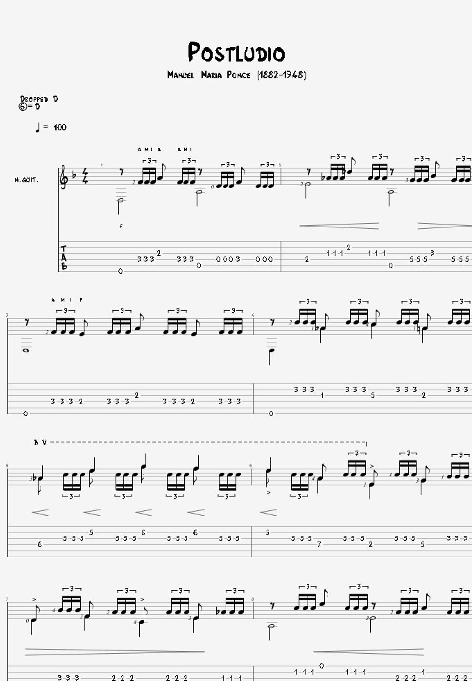Manuel Maria Ponce - Postludio Tab + 1staff by Agape Guitar