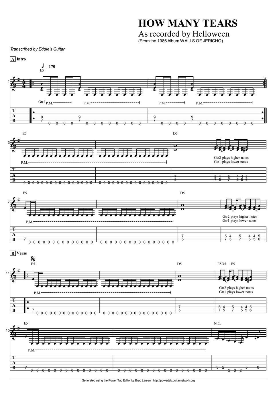 Helloween - How Many Tears TAB