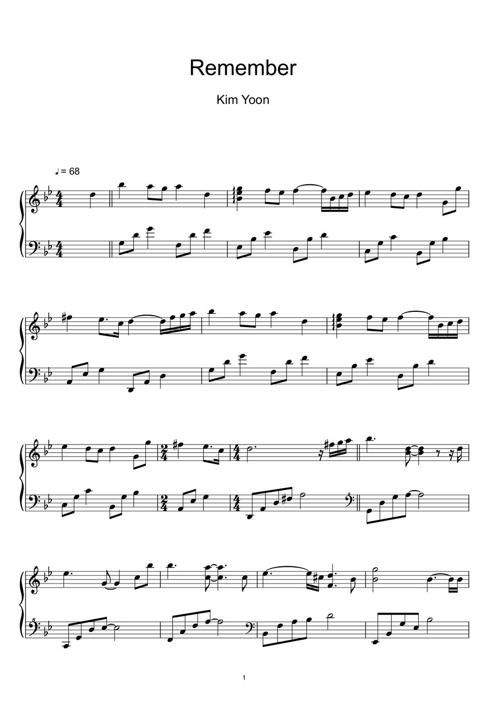 Kim Yoon - Remember (Sheet Music, MIDI,) 악보 by sayu
