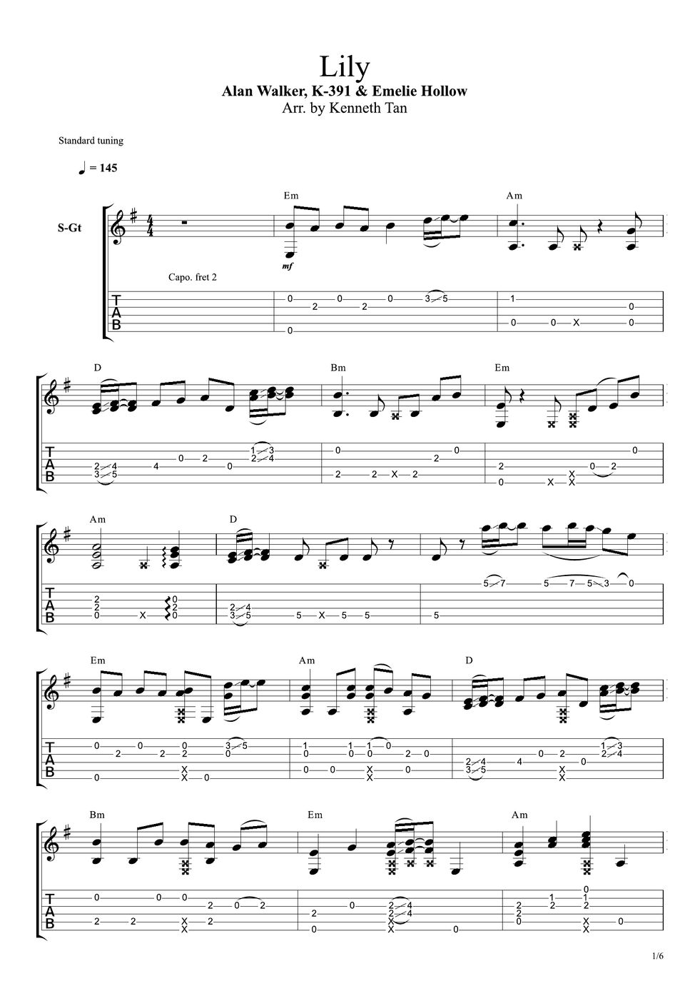 Alan Walker | Fingerstyle Guitar - Lily TAB by Kenneth Acoustic