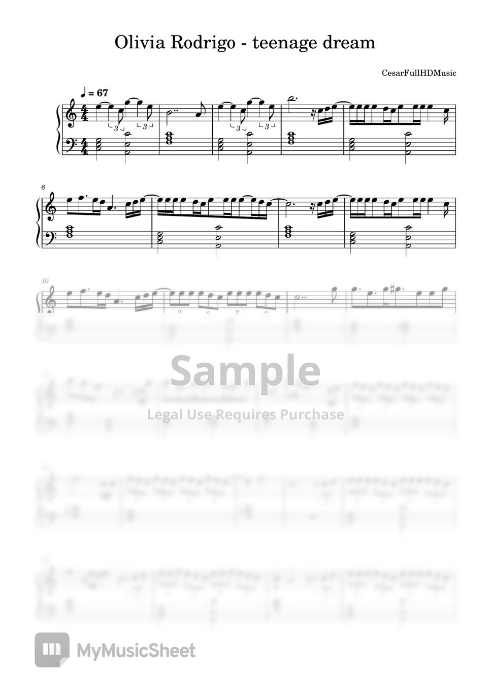 Olivia Rodrigo - teenage dream Sheets