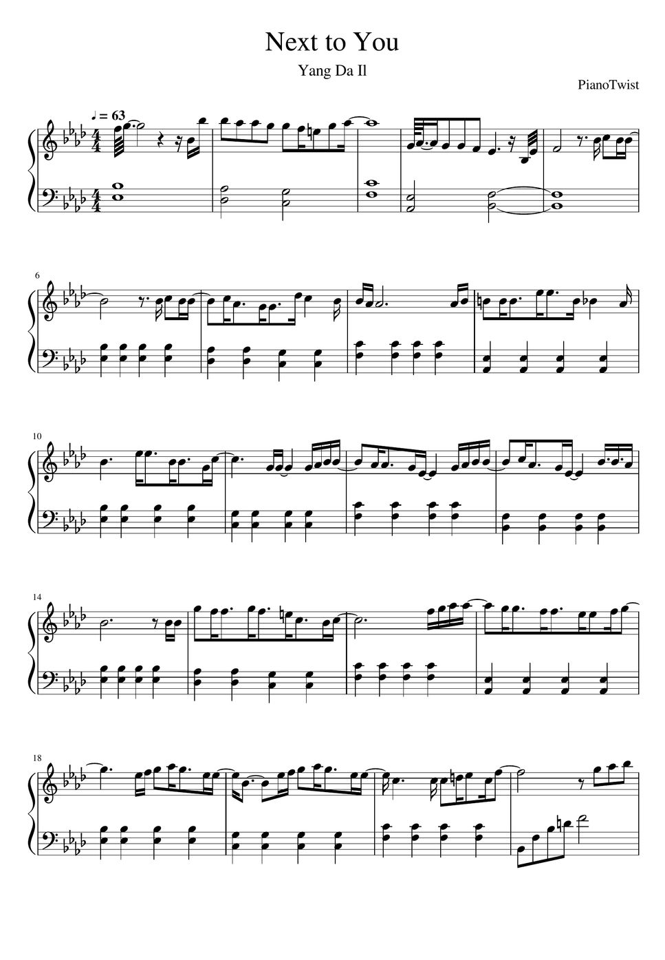 Yang Da Il - Next to you (My Roommate Is a Gumiho OST Part.6) แผ่น by Piano Twist