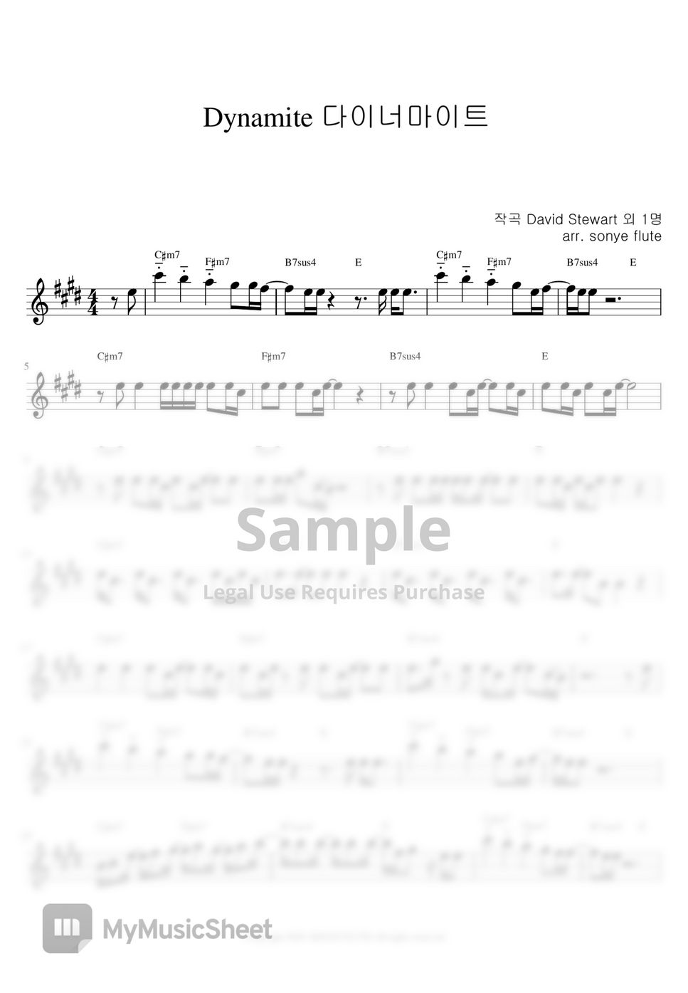 BTS - Dynamite (Flute Sheet Music) Sheet by sonye flute