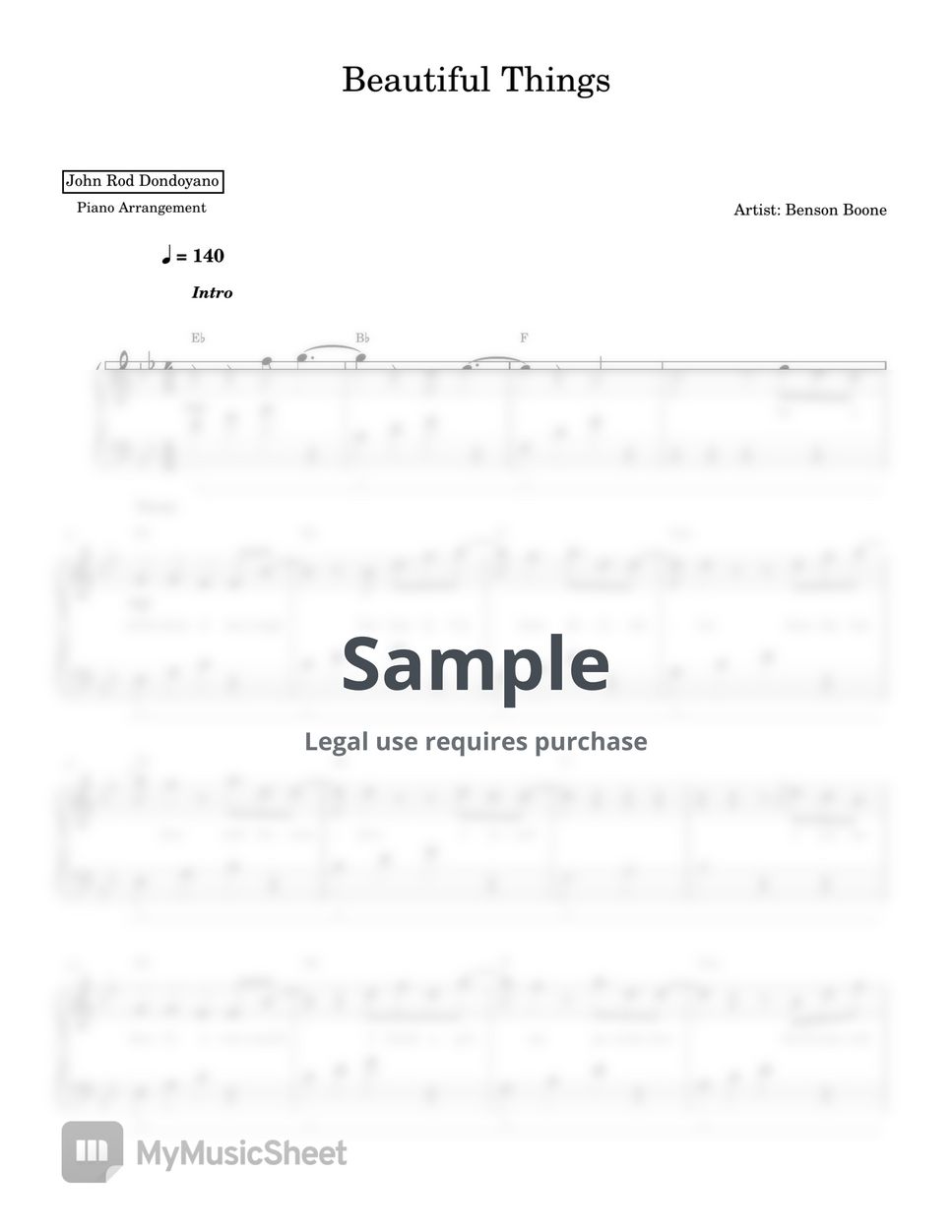 Benson Boone Beautiful Things Piano Sheet Sheets By John Rod Dondoyano