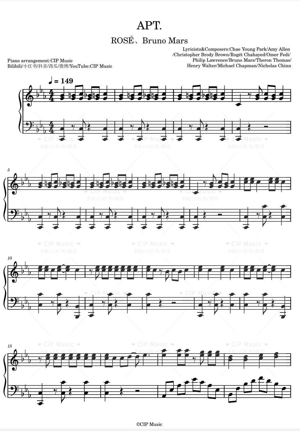 ROSÉ、Bruno Mars - APT. 악보 by CIP Music