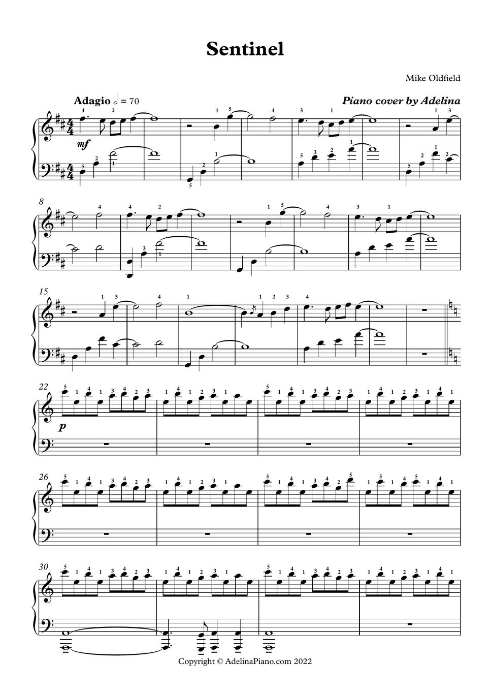 Mike Oldfield - Sentinel 曲谱 by Adelina Piano