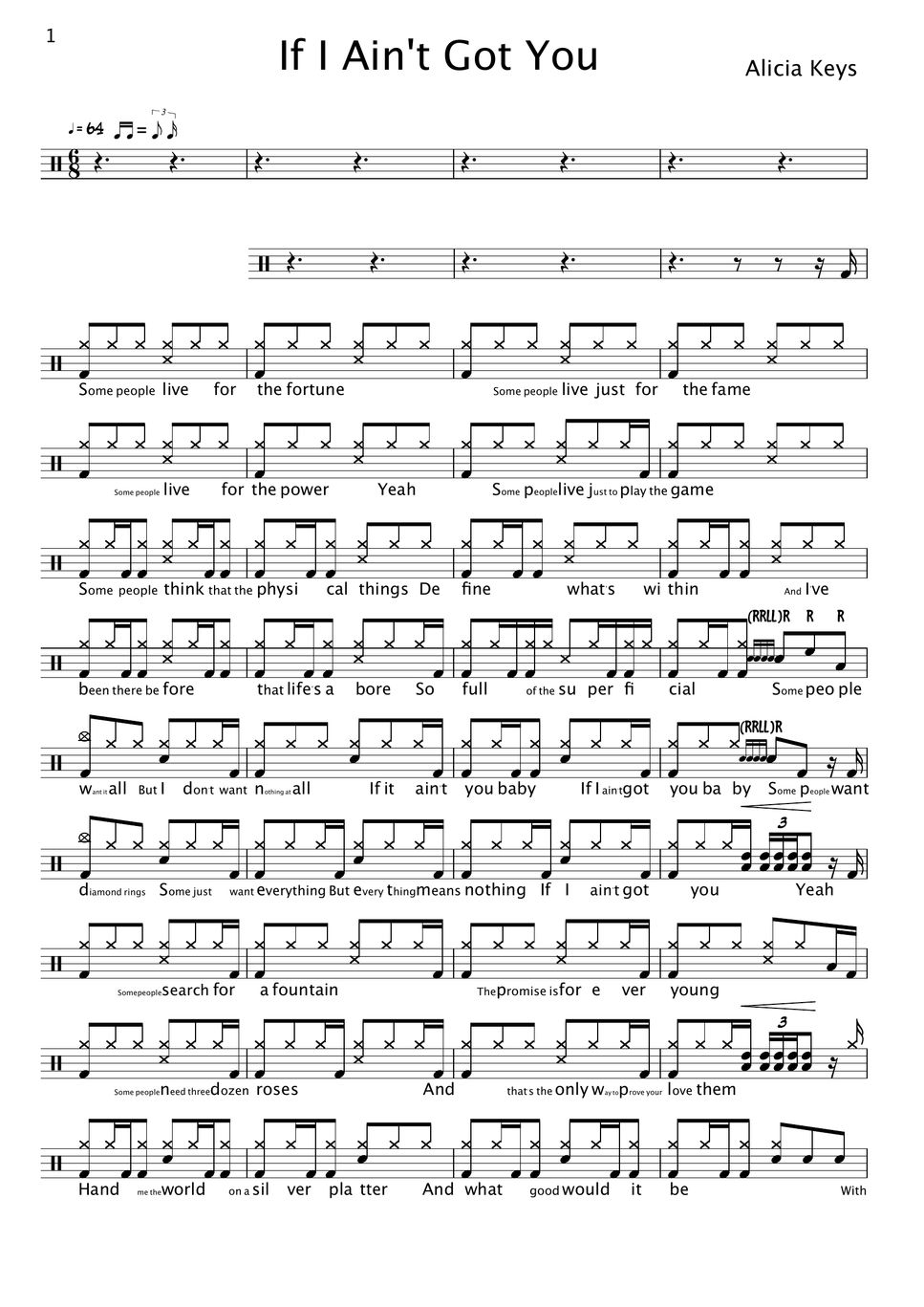 Alicia Keys - If I Ain't Got You 楽譜 by Gwon's DrumLesson