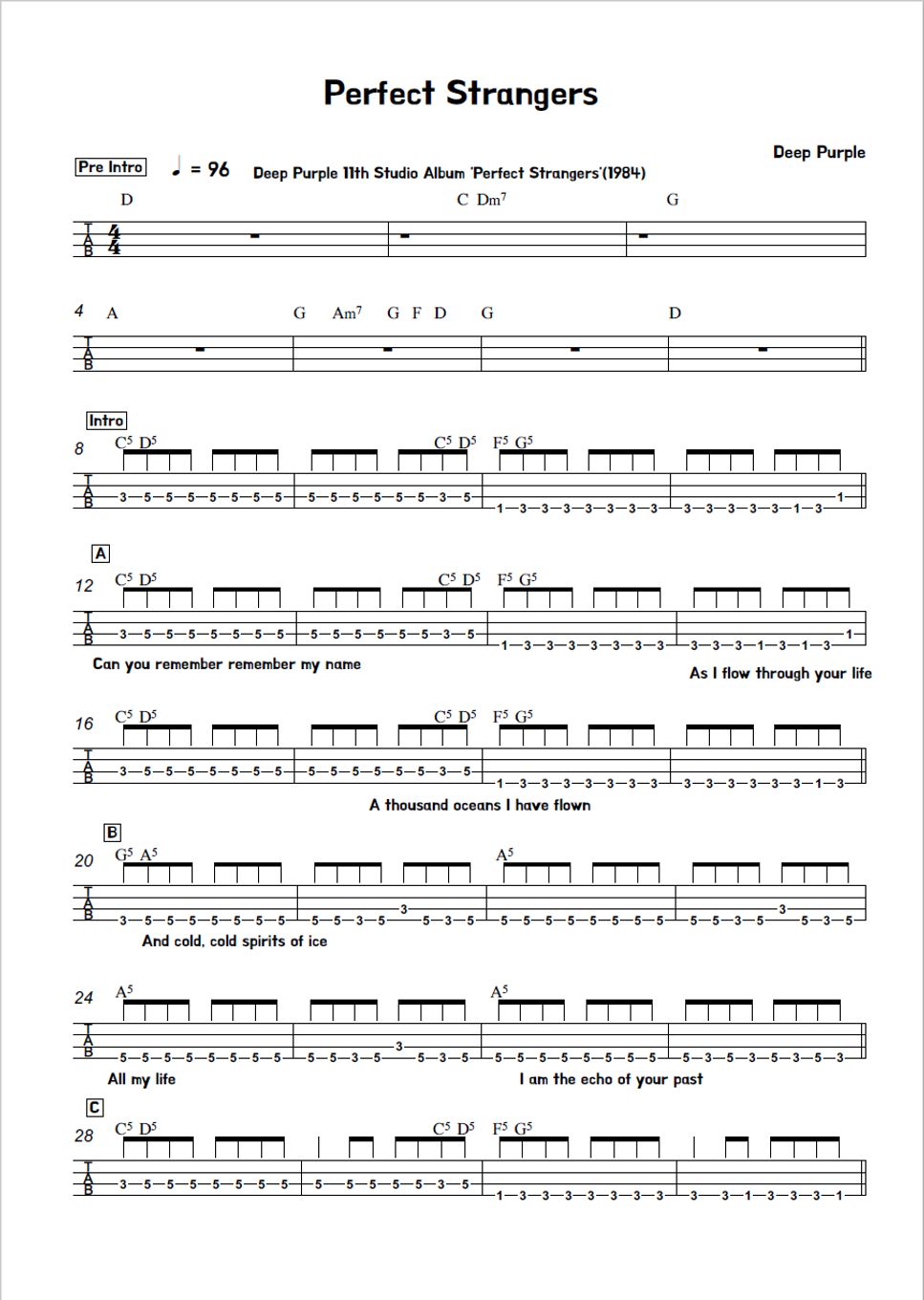 Deep Purple - Perfect Strangers TAB by 김미(Kimme)