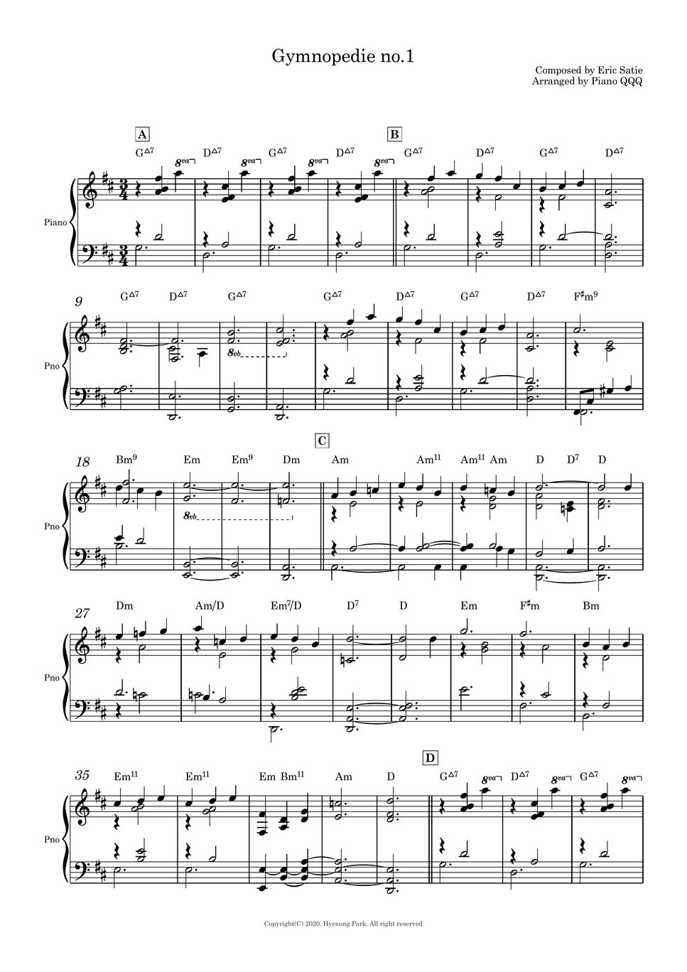 Erik Satie - Gymnopedie 1 (Piano solo) Partition musicale by Piano QQQ