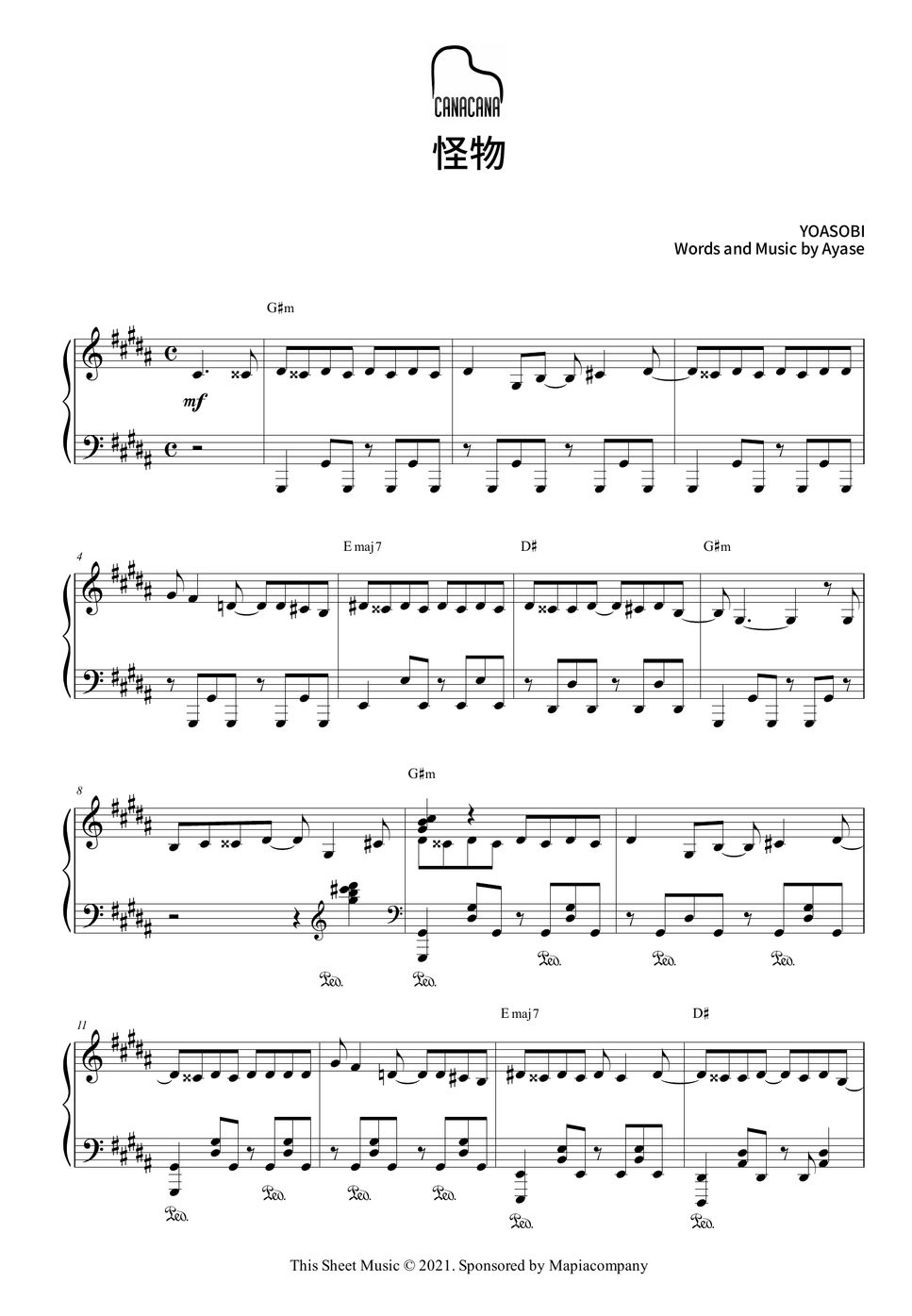 YOASOBI - Kaibutsu (怪物) Sheet by CANACANA family