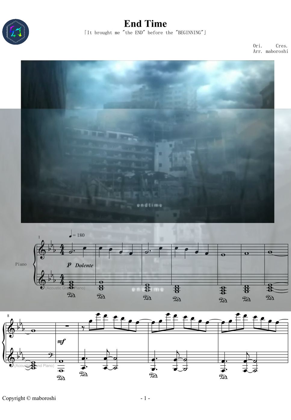 Cres. - 《End time》 ｜ 「開始」與「終結」 / Piano sheet Sheet Music by maboroshi