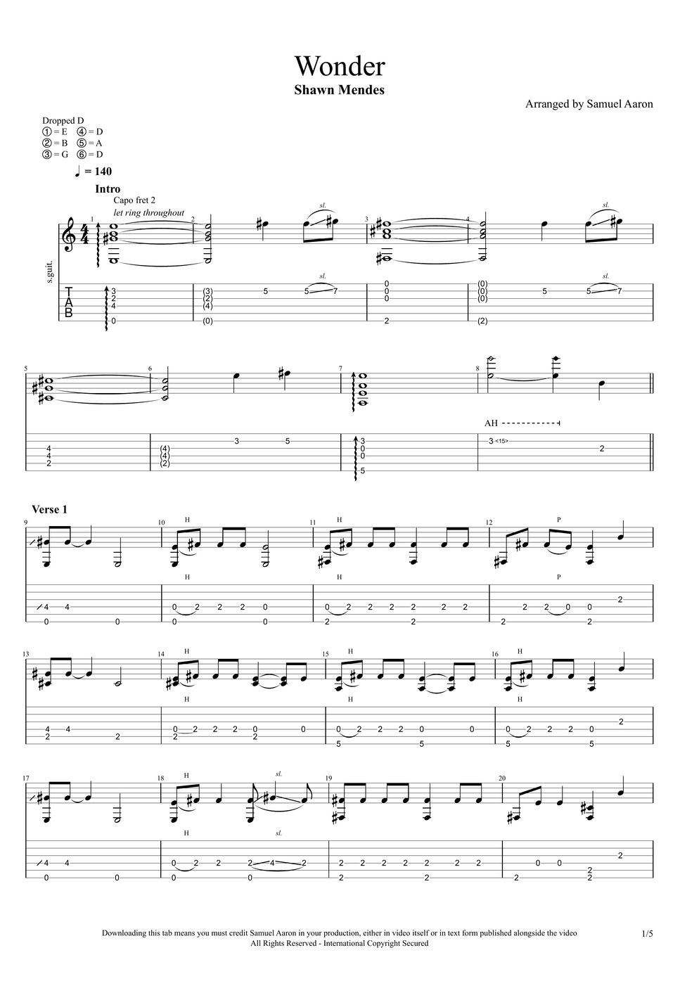 Shawn Mendes - Wonder (fingerstyle guitar tab) TAB