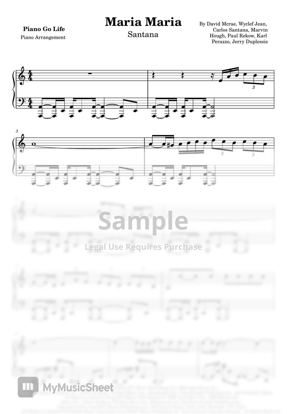 Santana - Maria Maria نوتة by Piano Go Life