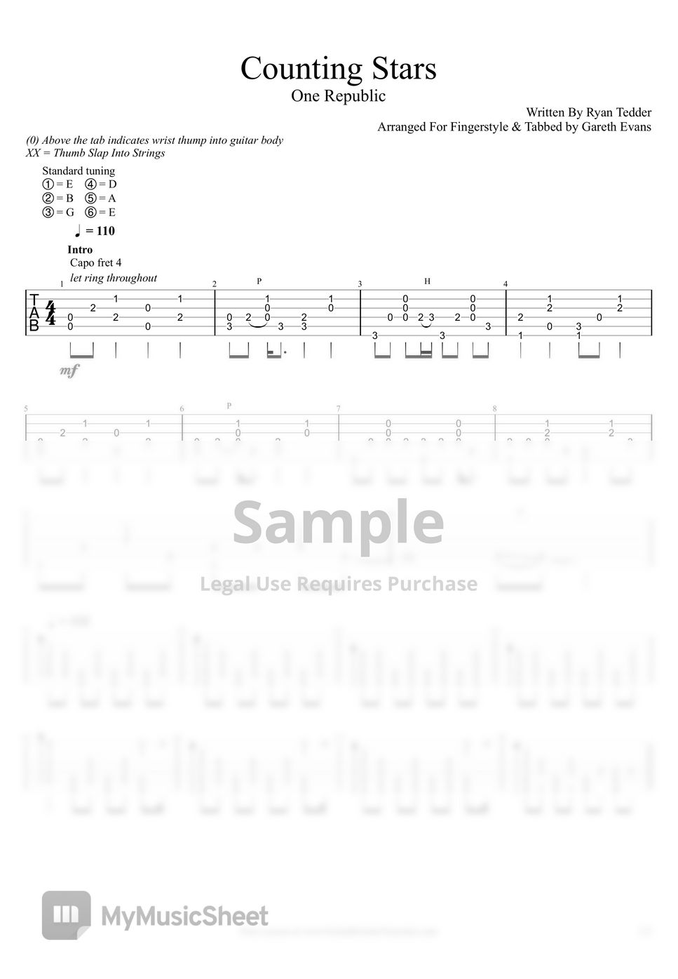 OneRepublic - Counting Stars (Fingerstyle) TAB by Gareth Evans