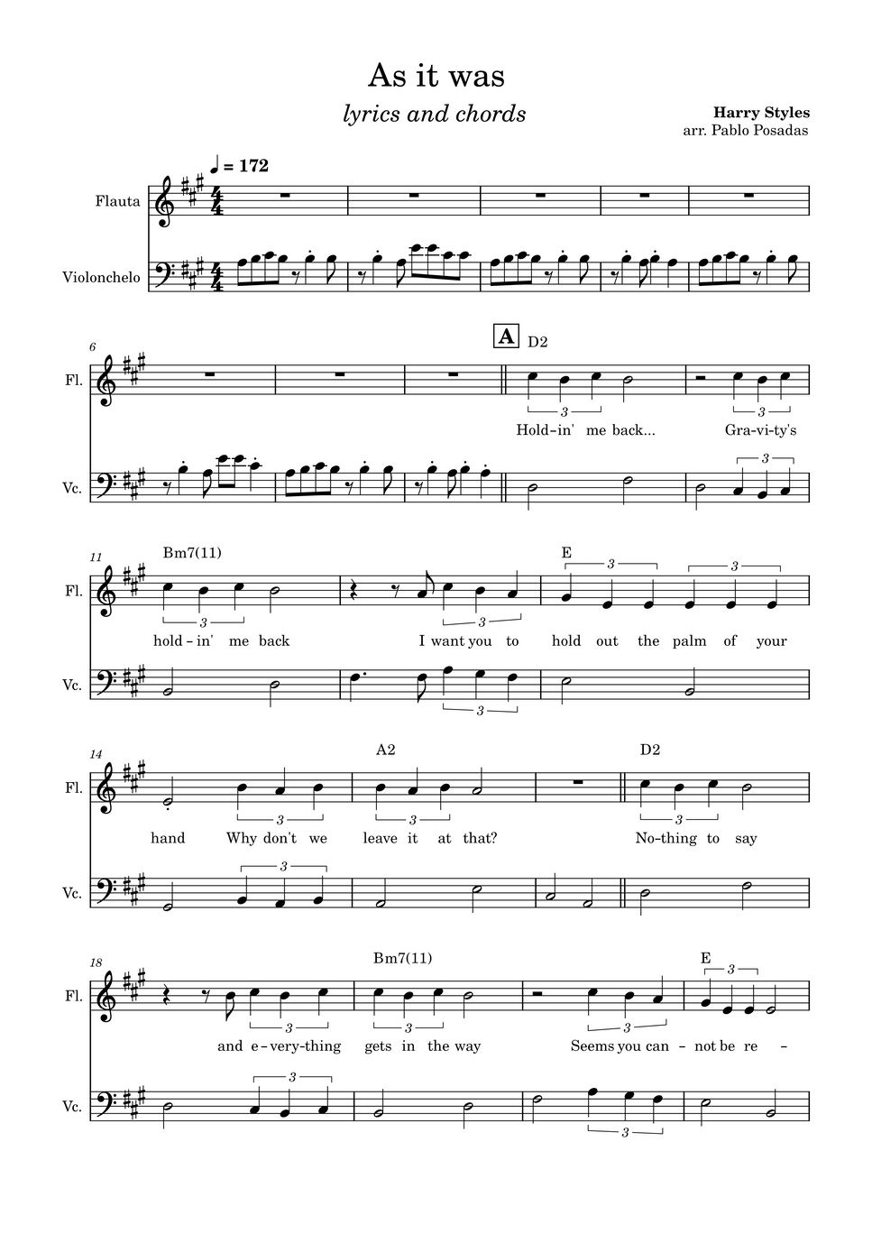 Harry Styles - As it was (melody and bass) Sheets by ThecP