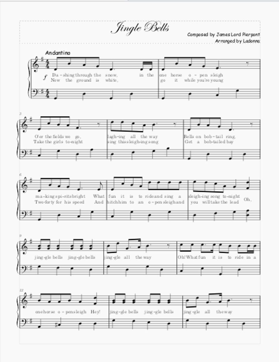 Jingle Bells Sheet by Ladonna