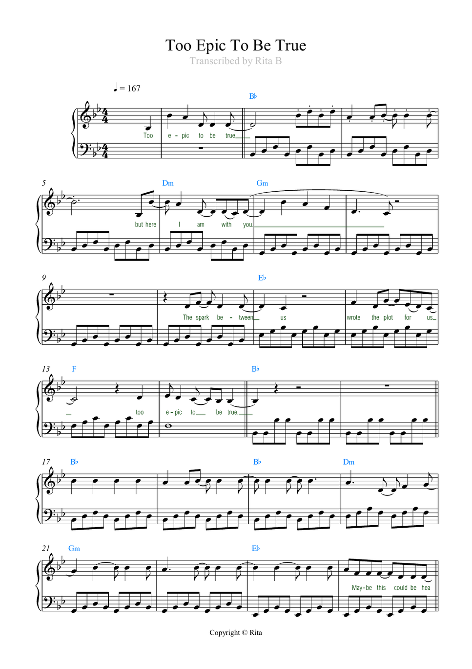 Vanilla Ninja - Too Epic To Be True Sheet Music by Rita B