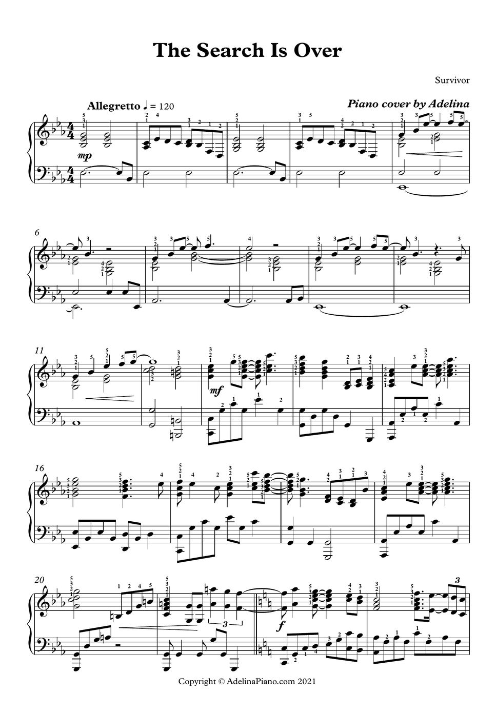 Survivor - The Search Is Over 악보 by Adelina Piano