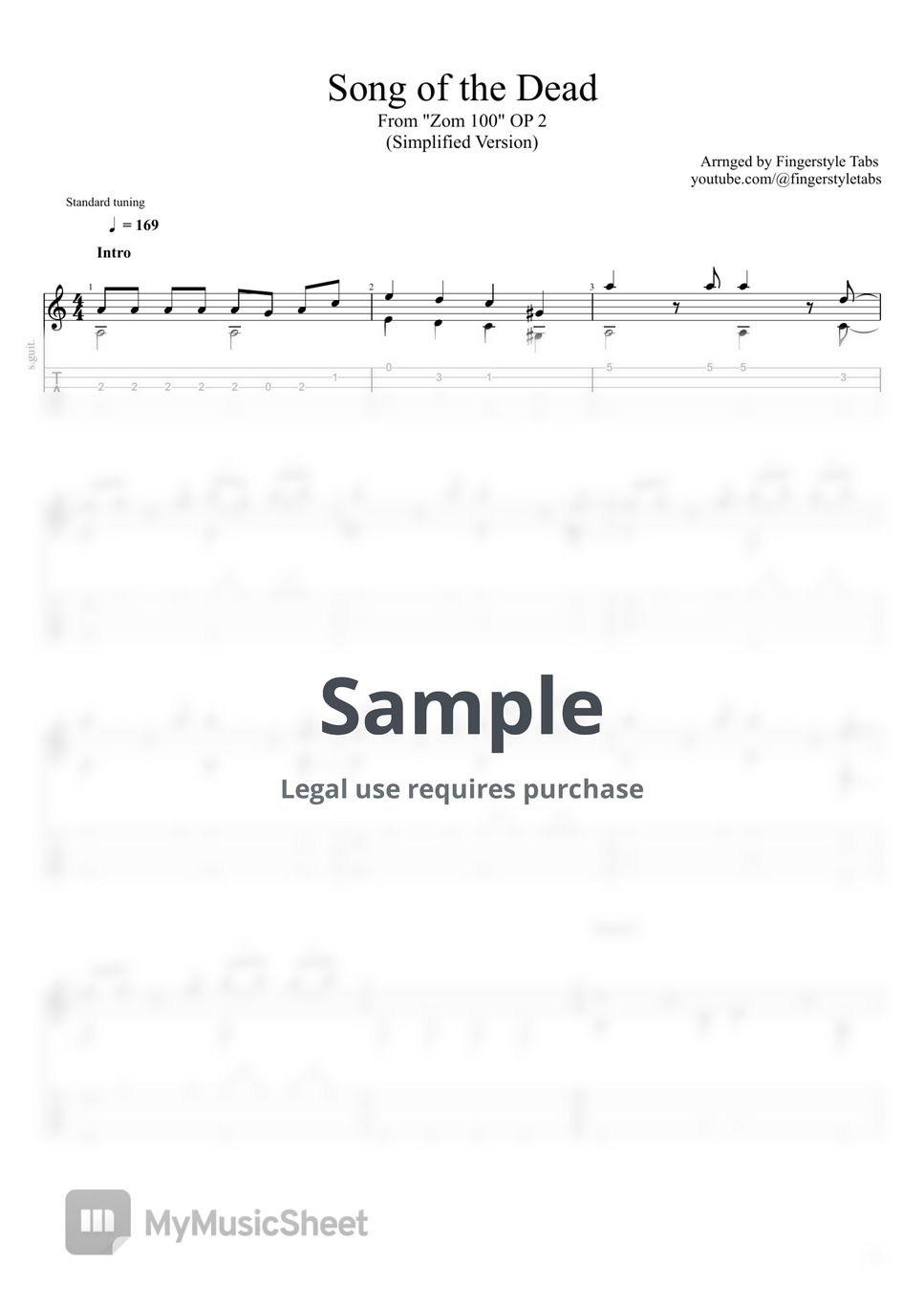 KANA-BOON - (Zom 100 OP 2) Song of the Dead (Fingerstyle) Sheets by Fingerstyle Tabs