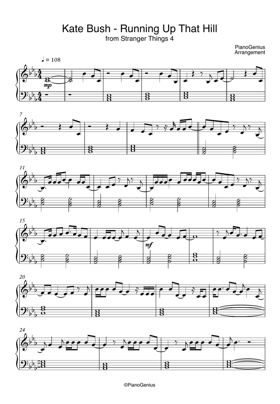 Kate Bush - Running Up That Hill (Stranger Things) Spartito by PianoGenius