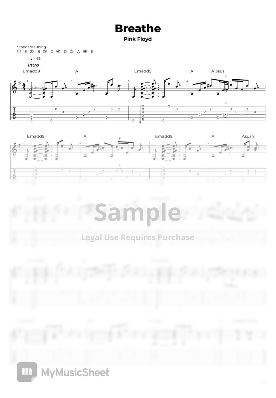 Pink Floyd - Breathe 타브 by Nikola Gugoski