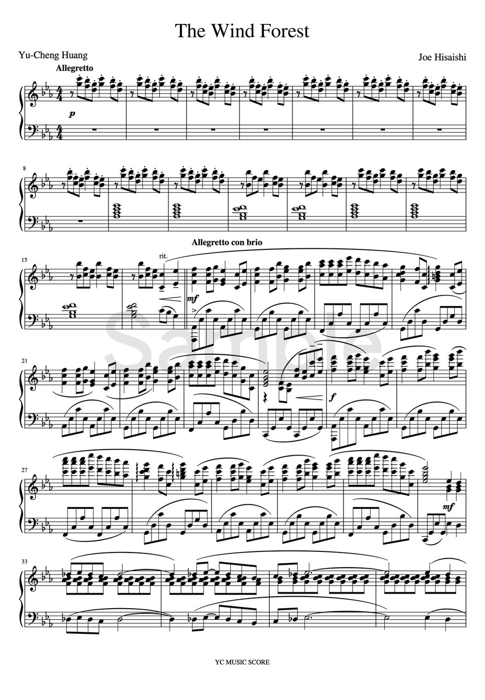 久石讓 - The Wind Forest Sheets by YC MUSIC