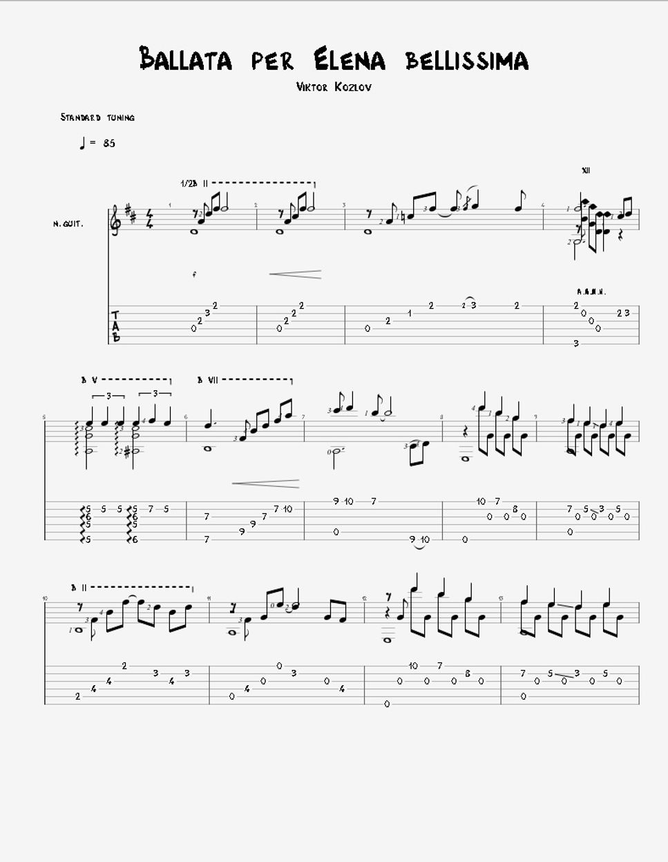 Viktor Kozlov - Ballata per Elena Bellissima Sheets by 「Agape Guitar」