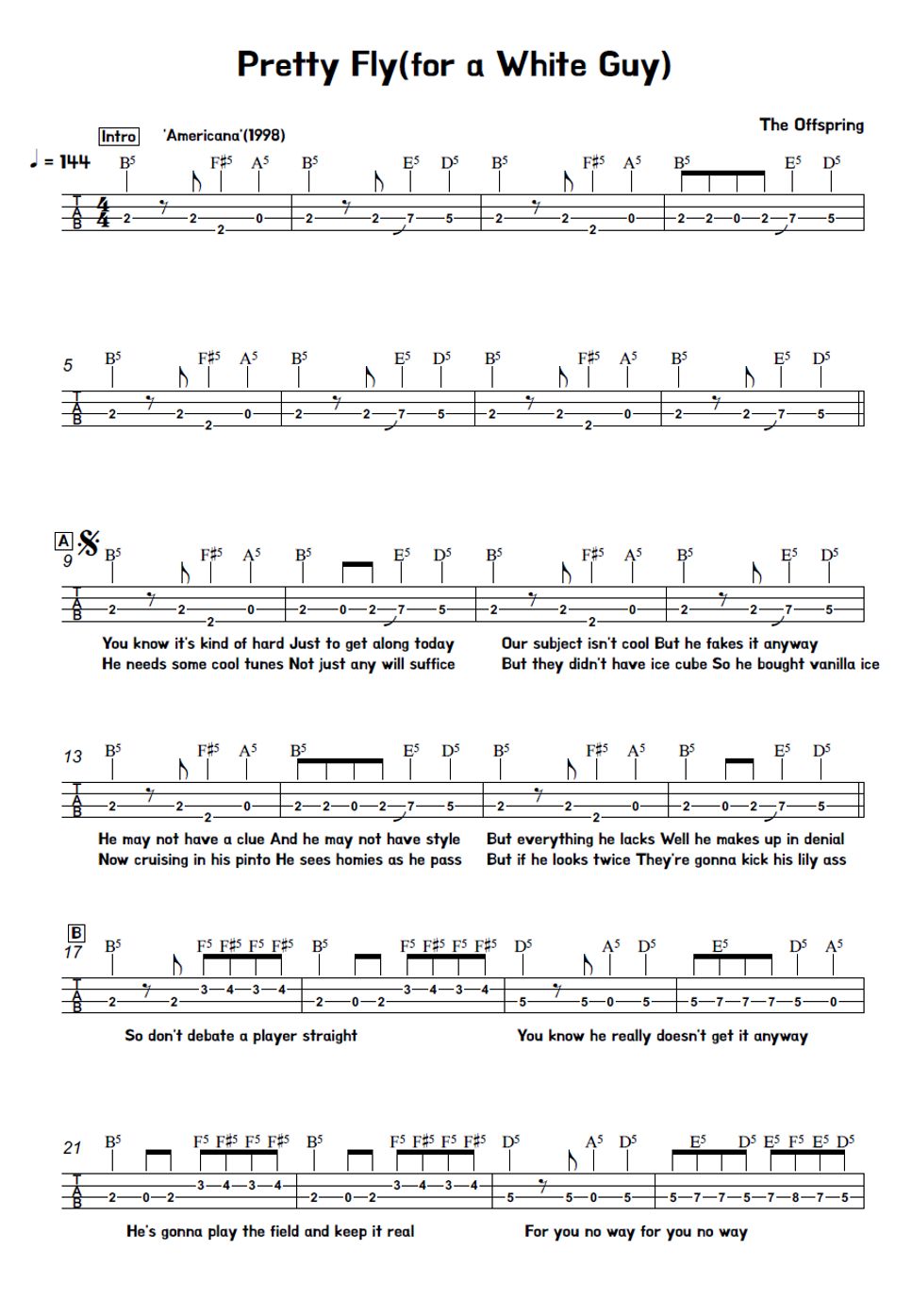 The Offspring - Pretty Fly(for a White Guy) Sheet Music by 김미(Kimme)